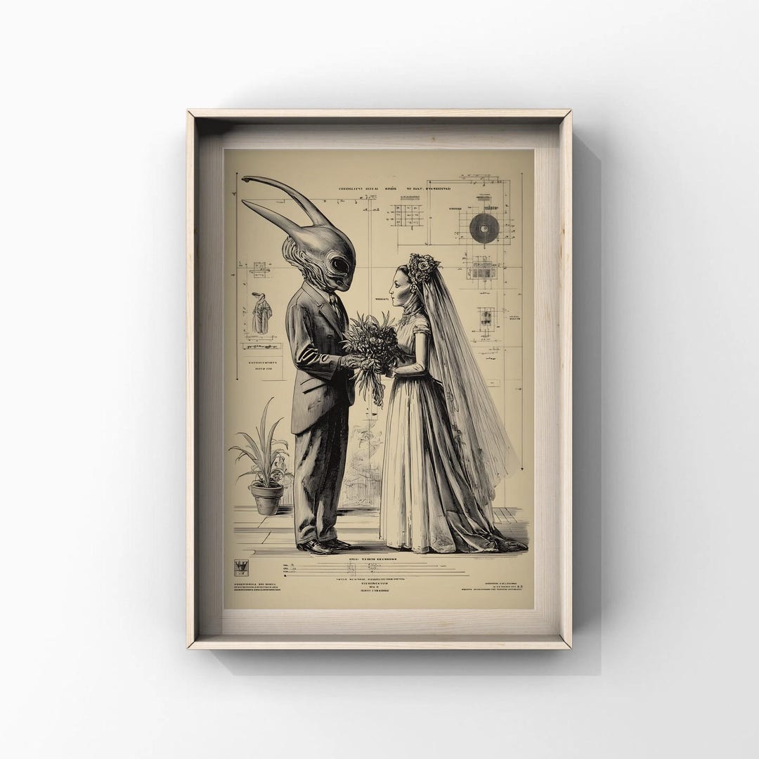 Alien Human Wedding Print – Sci-fi Steampunk Illustration (digital ...