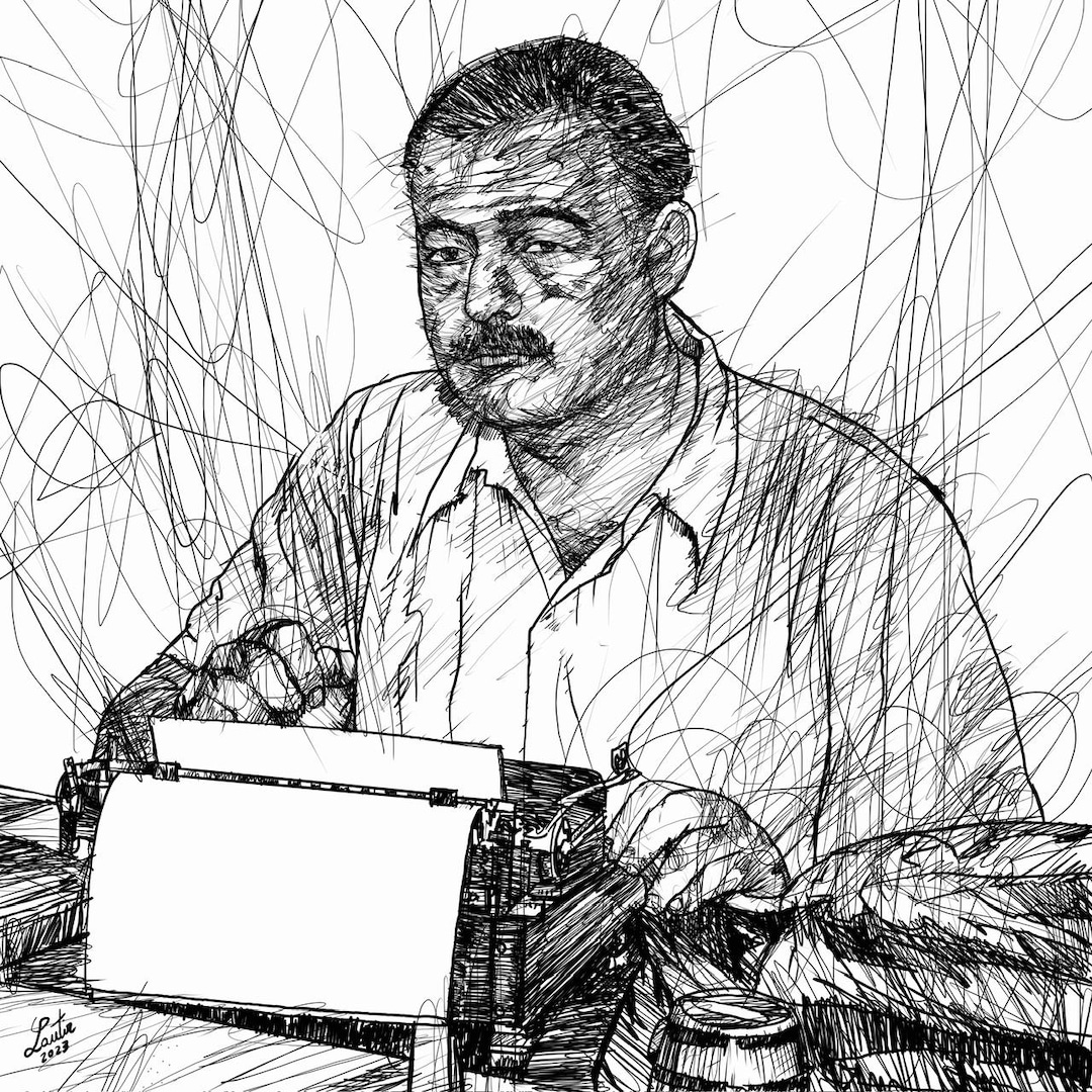 Printable ERNEST HEMINGWAY Ink Portrait - Digital Download - Scalable ...