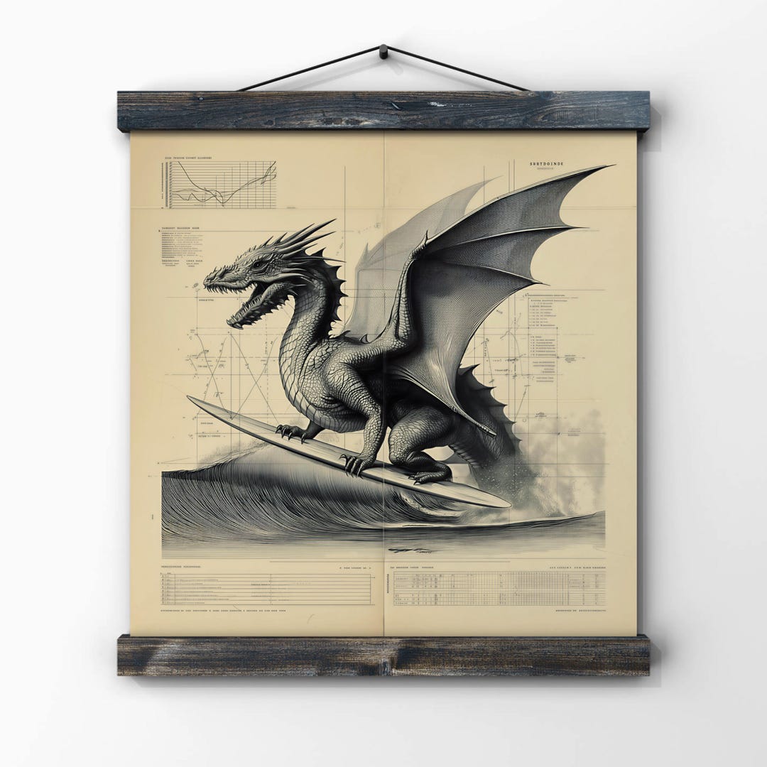 Surfing Dragon Print – Fantasy Sea, Scalable Wave Art (digital Download ...