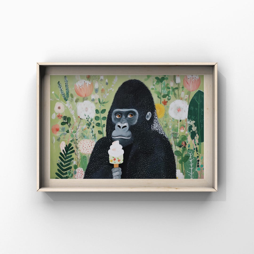 Printable - GORILLA With ICE CREAM - Digital Download - Scalable to ...