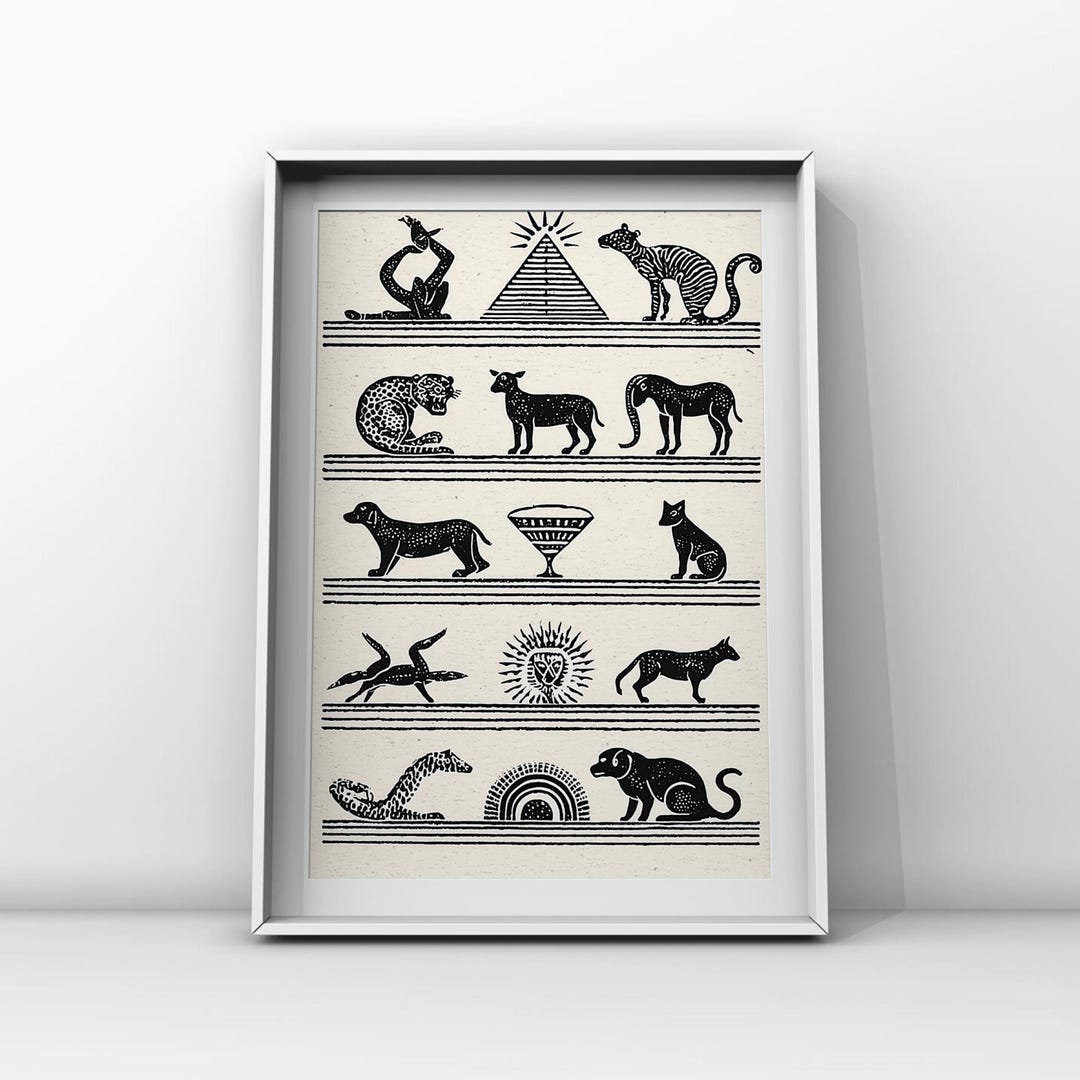 Geometric Animals Art Print – Black and White Pyramid Design (digital ...