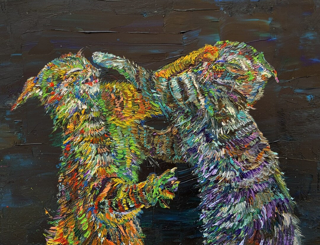 Two CATS FIGHTING - Oil Painting - POSTER - Various Sizes Available ...