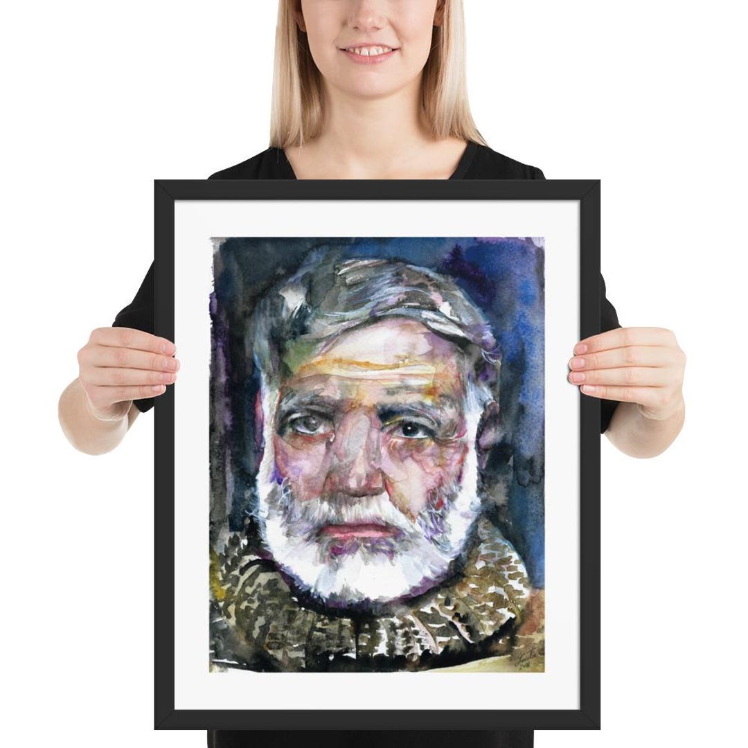 ERNEST HEMINGWAY Watercolor Portrait - FRAMED Poster - Various Sizes ...