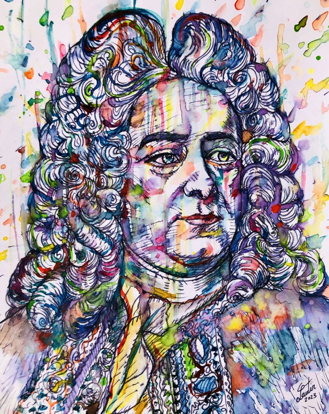GEORGE Frideric HANDEL Watercolor & Ink Portrait - POSTER - Various ...