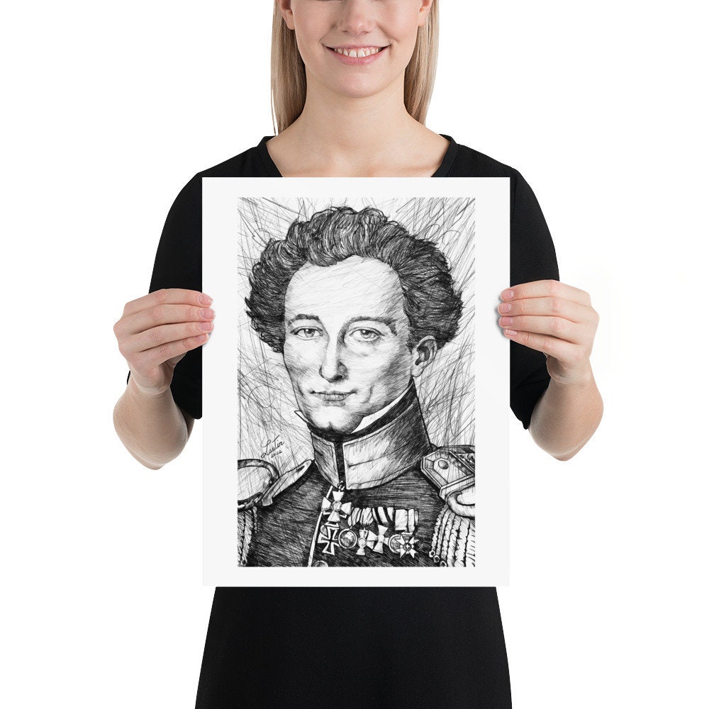 CARL Von CLAUSEWITZ Black and White Pencil Portrait - POSTER - Various ...