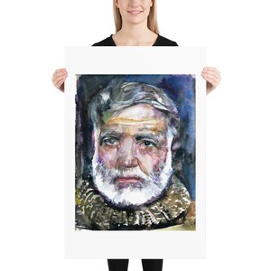 ERNEST HEMINGWAY Watercolor Portrait - POSTER - Various Sizes Available ...