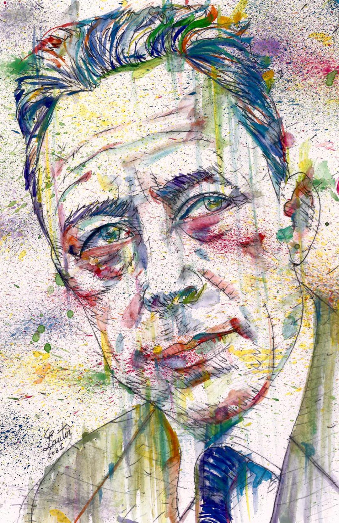 ALBERT CAMUS Watercolor Portrait - POSTER - Various Sizes! Art Print ...