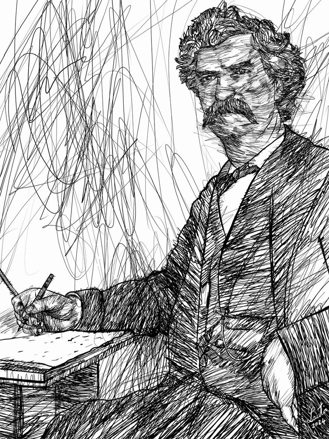 MARK TWAIN Ink Portrait POSTER Various Sizes Available Art Print ...