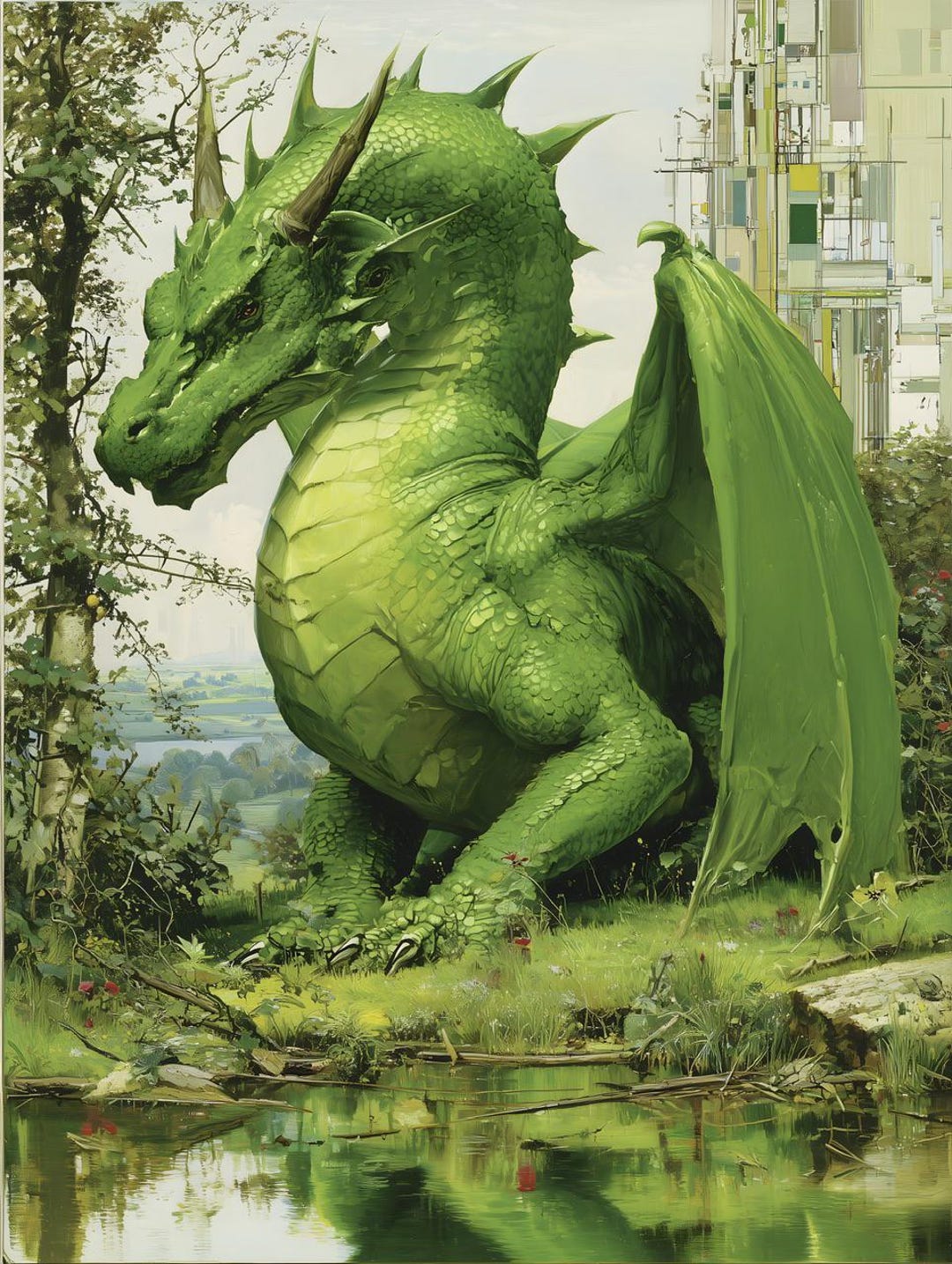 Majestic Green Dragon Poster, Fantasy Art Print - Etsy