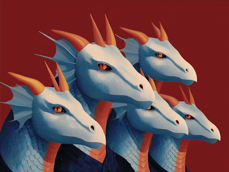 Blue Dragon Print – Fantasy Art, Flying Dragons, Scalable Design ...