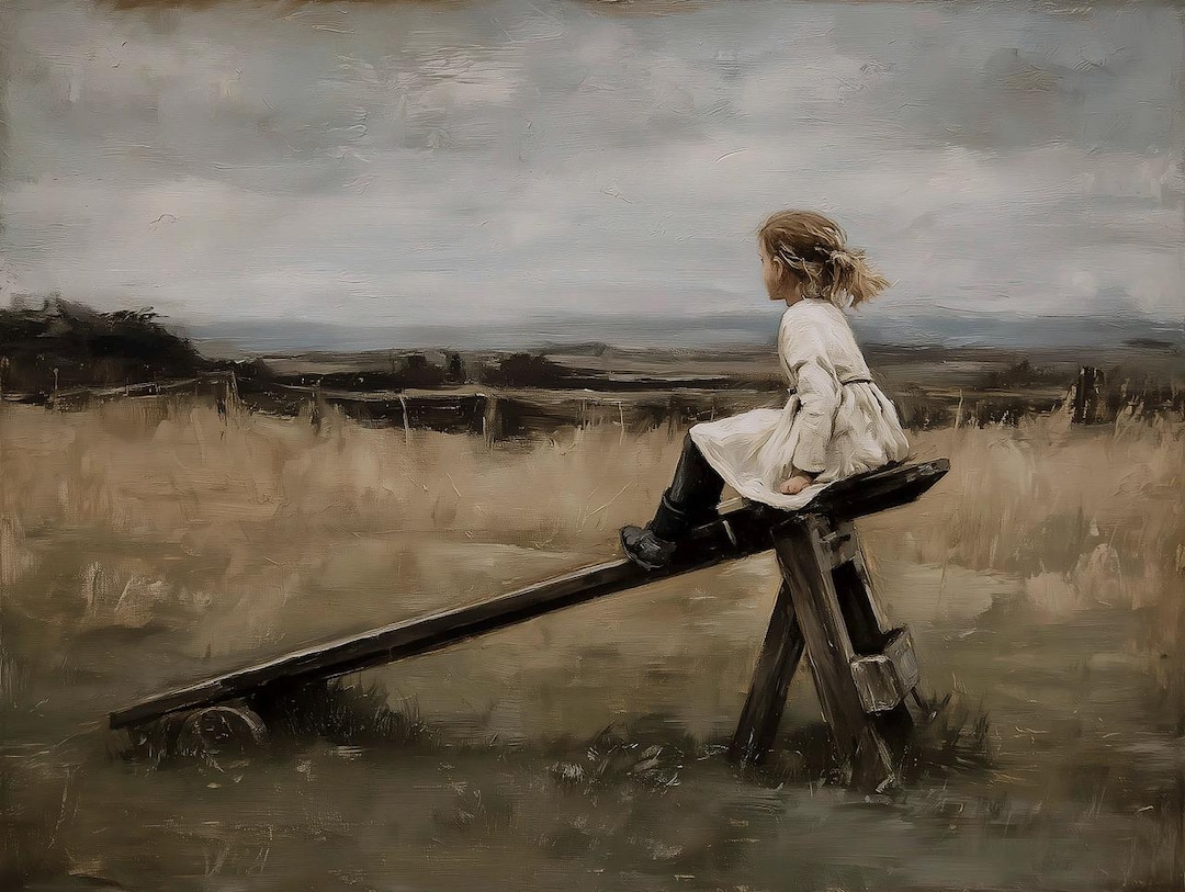 Girl on Seesaw Poster, Nostalgic Child Portrait Art Print - Etsy