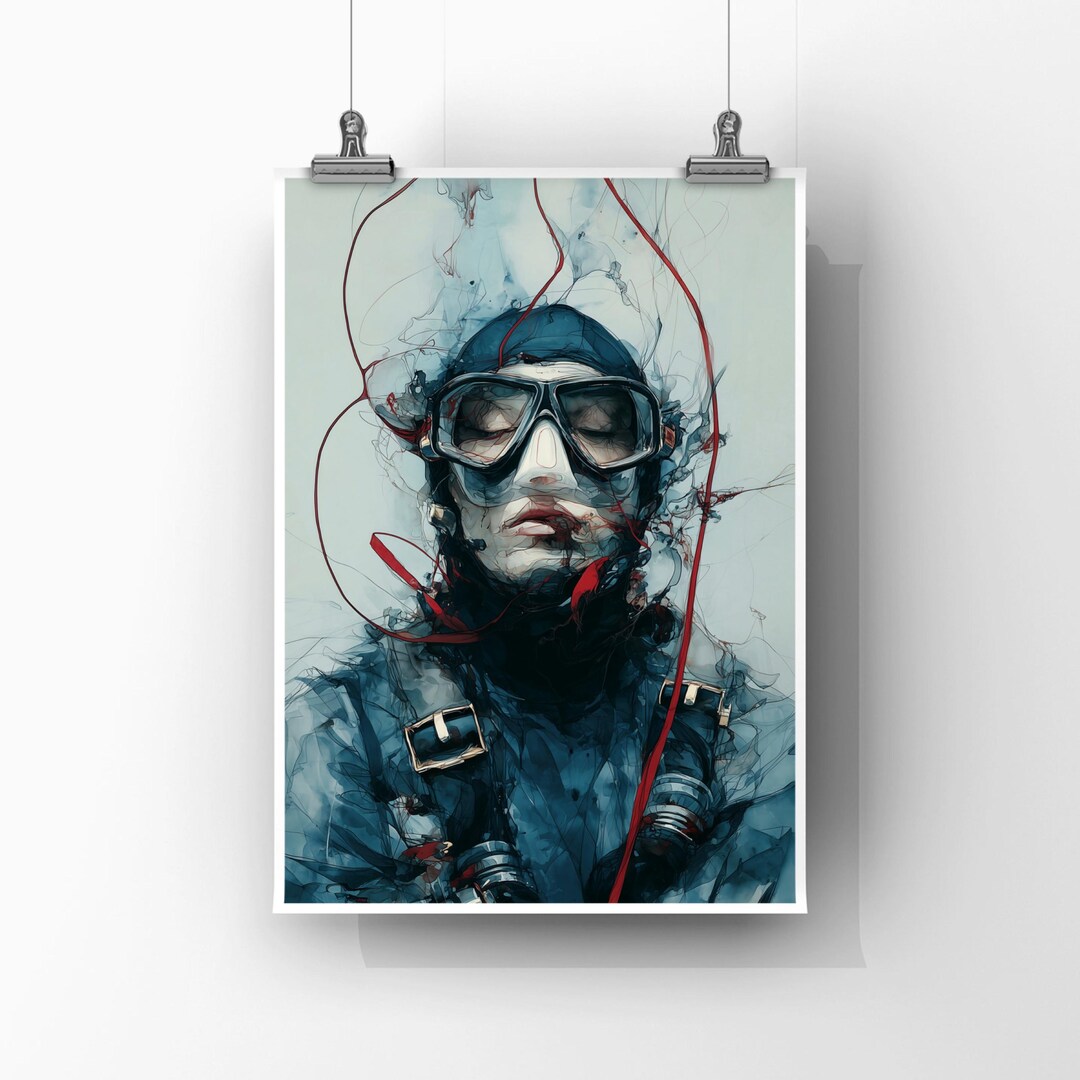 Printable - Diver in Abstract Underwater Scene - Digital Download ...