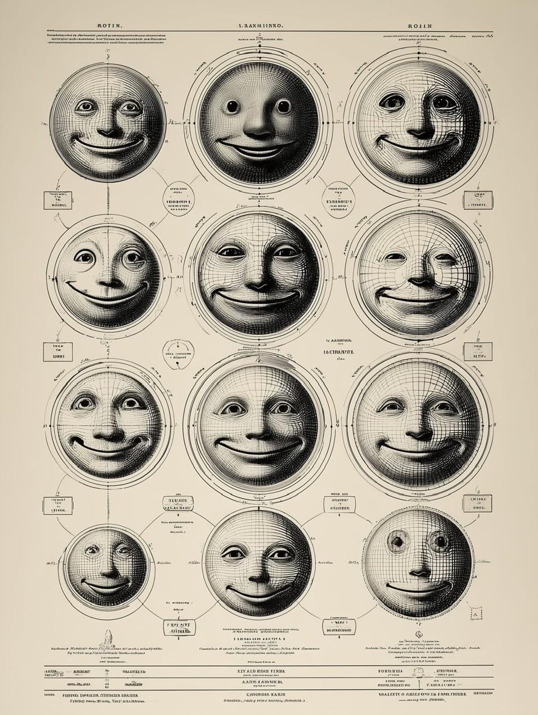 Vintage Smiley Faces Poster, Steampunk Chart, Wall Art Decor - Etsy