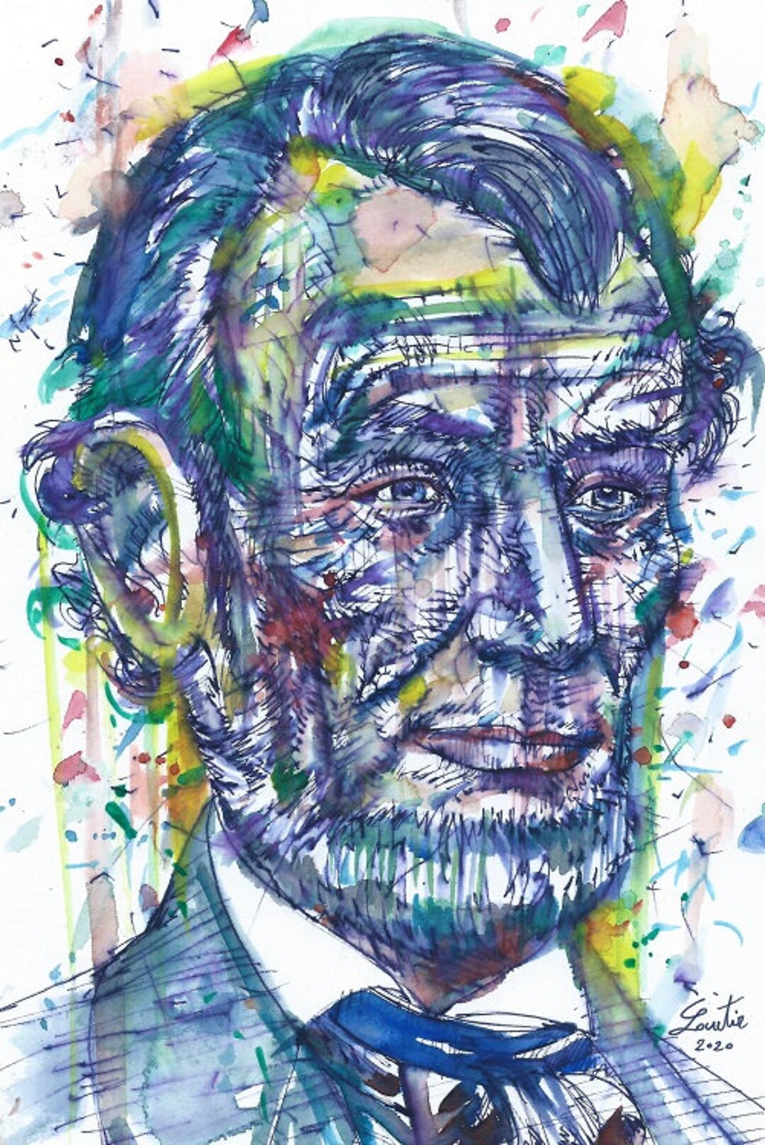 ABRAHAM LINCOLN Watercolor and Ink Portrait - POSTER - Various Sizes ...