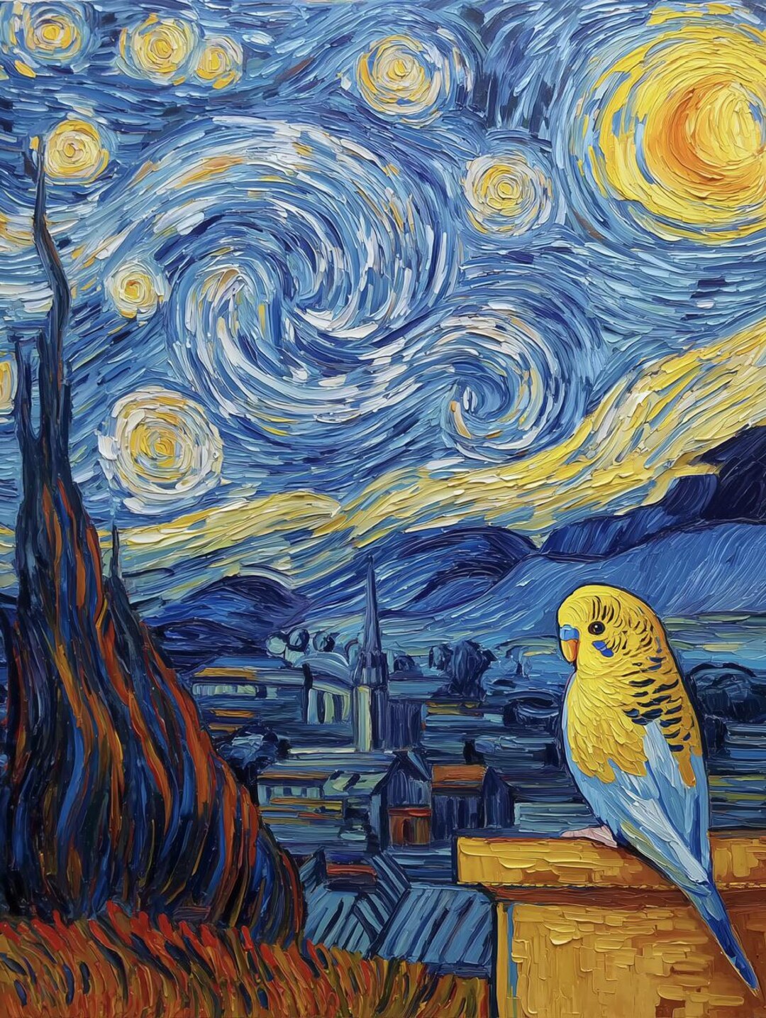 Starry Night Parakeet Art Print, Van Gogh Style Poster - Etsy