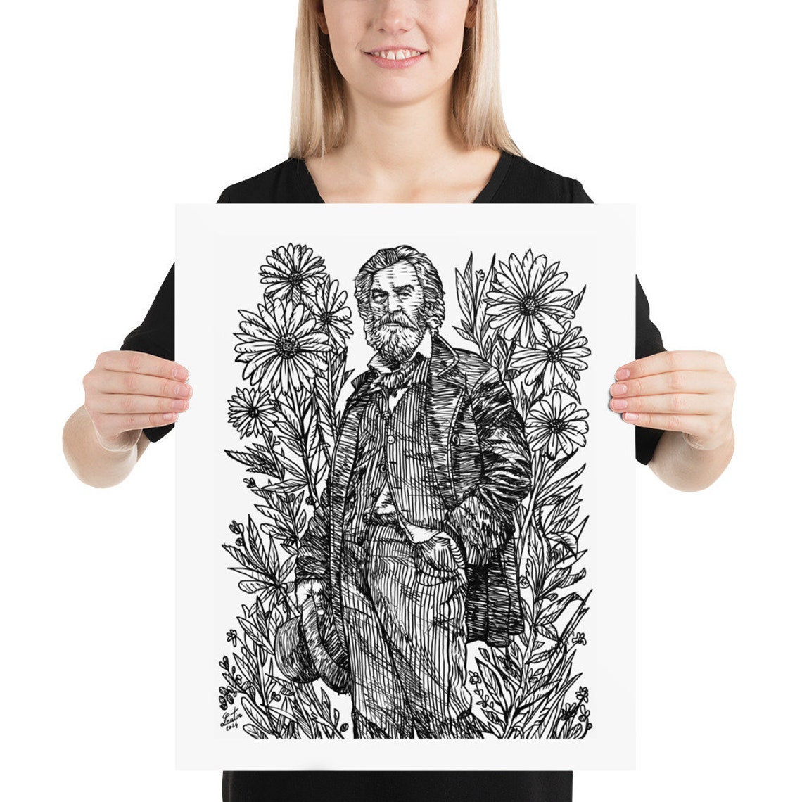 WALT WHITMAN Ink Portrait - POSTER - Various Sizes Available! Art Print ...