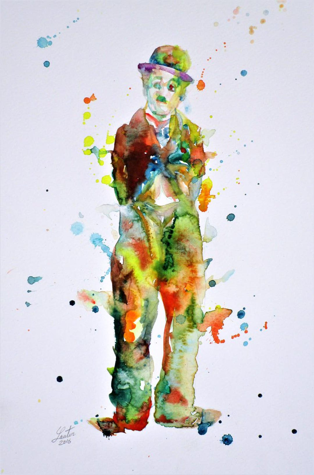 Printable CHARLIE CHAPLIN Watercolor Figure Portrait .10 - Digital ...