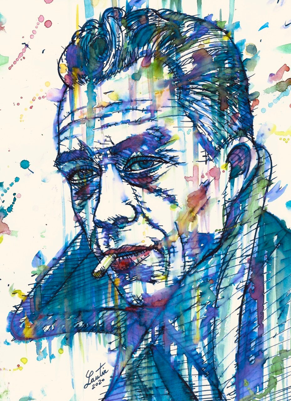 ALBERT CAMUS Watercolor and Ink Portrait POSTER Various Sizes Art Print ...