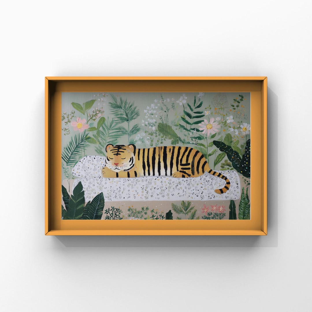 Resting Tiger Art Print – Lush Jungle Cat Illustration (digital ...