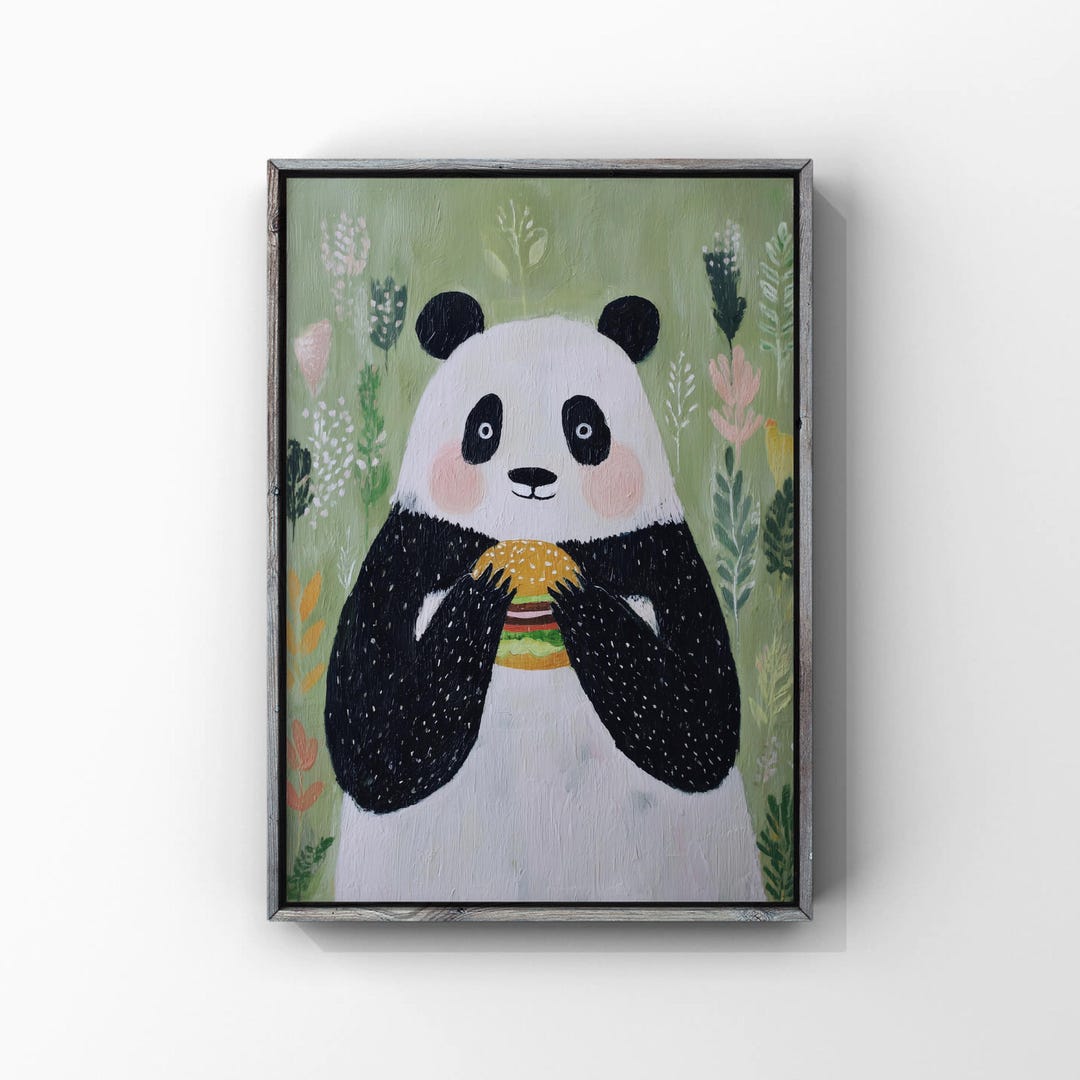 Printable - Panda Enjoying a Burger - Digital Download - Scalable to ...