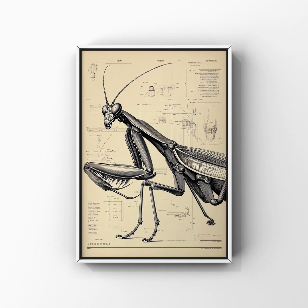 Praying Mantis Blueprint Print | Insect Wall Art (digital Download) - Etsy