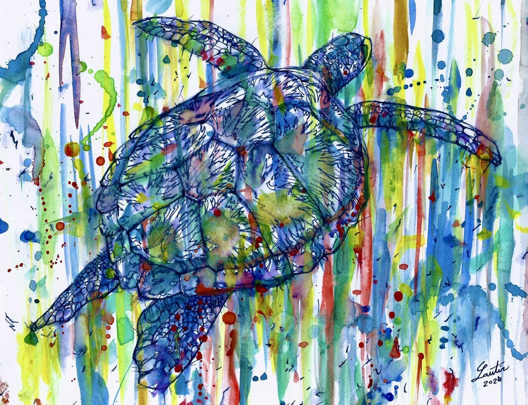 TURTLE - Watercolor and Ink Painting - POSTER - Various Sizes Available ...