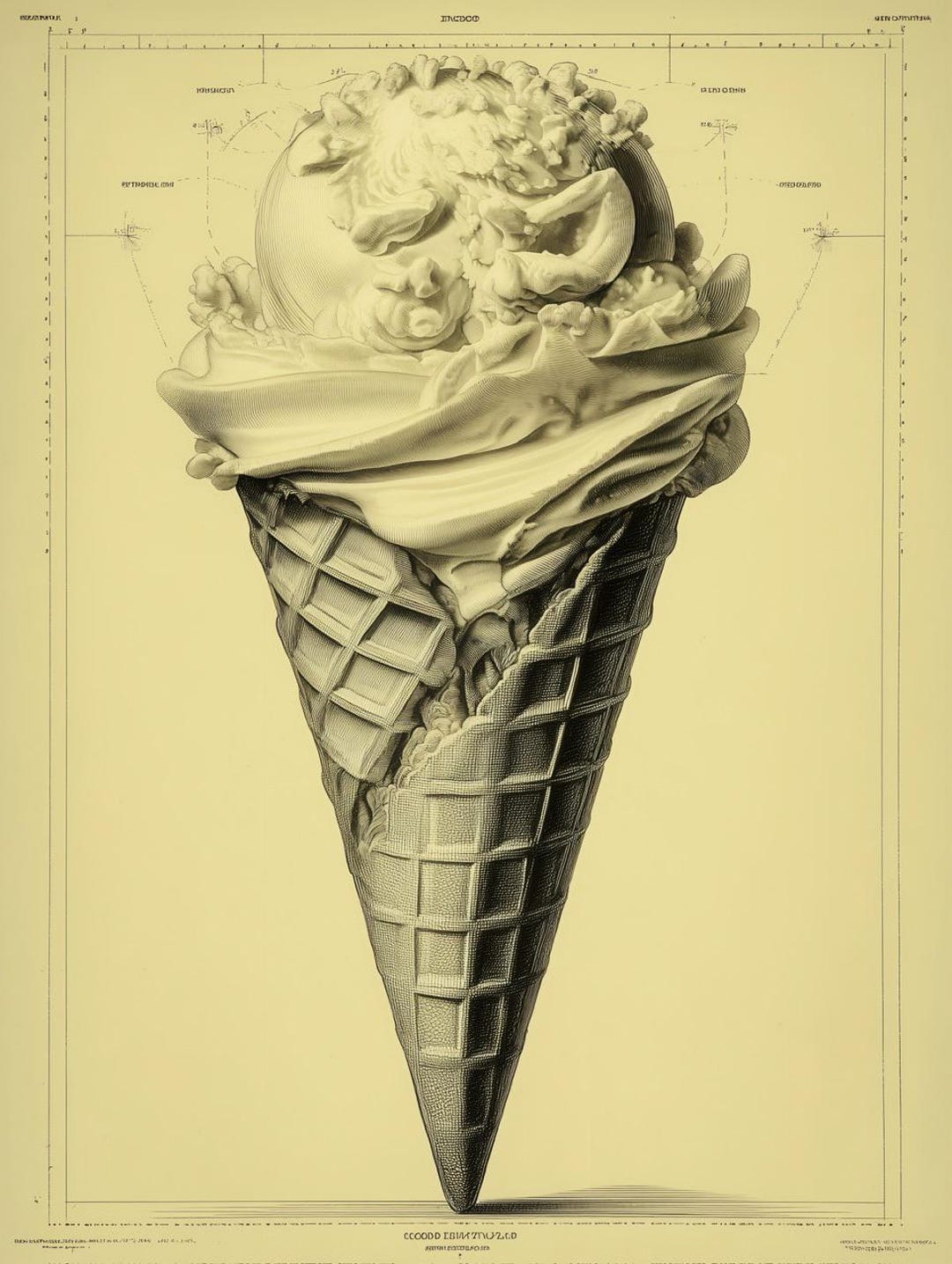 Steampunk Ice Cream Cone Poster, Monochrome Dessert Wall Art - Etsy