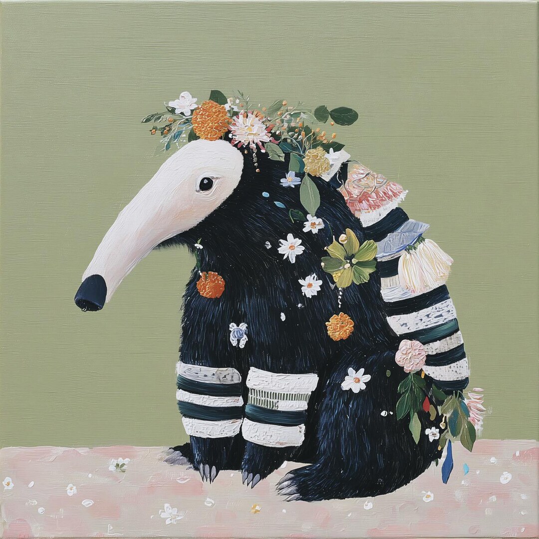 Floral Anteater Art Print, Whimsical Animal Poster - Etsy