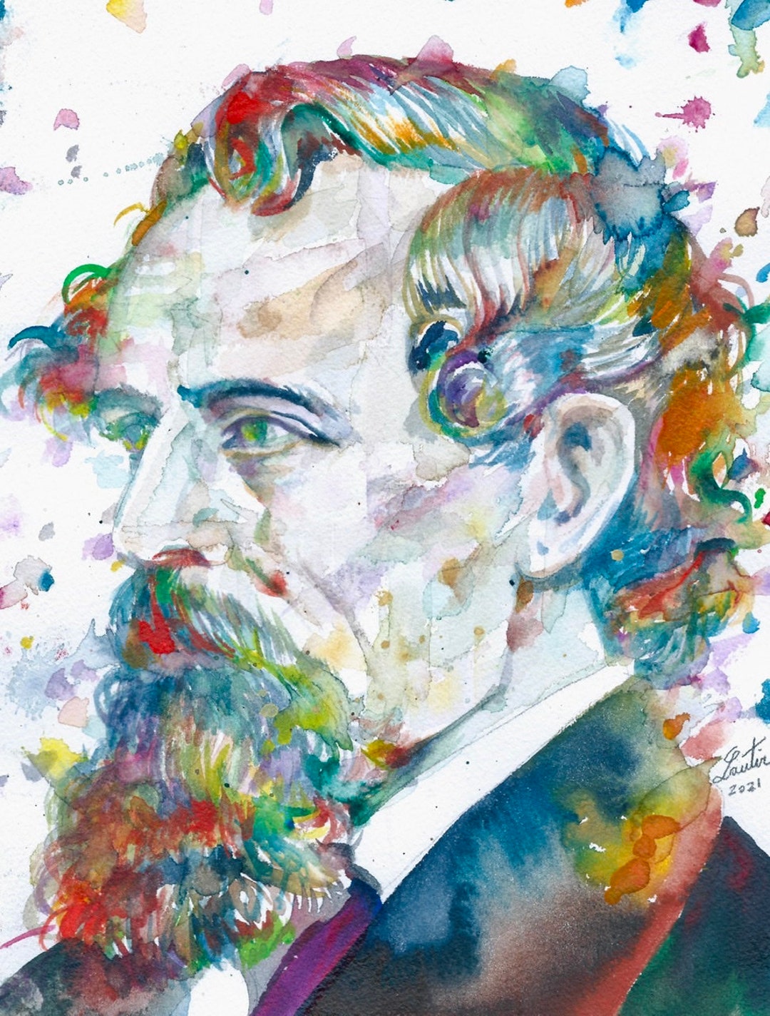 CHARLES DICKENS Watercolor Portrait - POSTER - Various Sizes Available ...