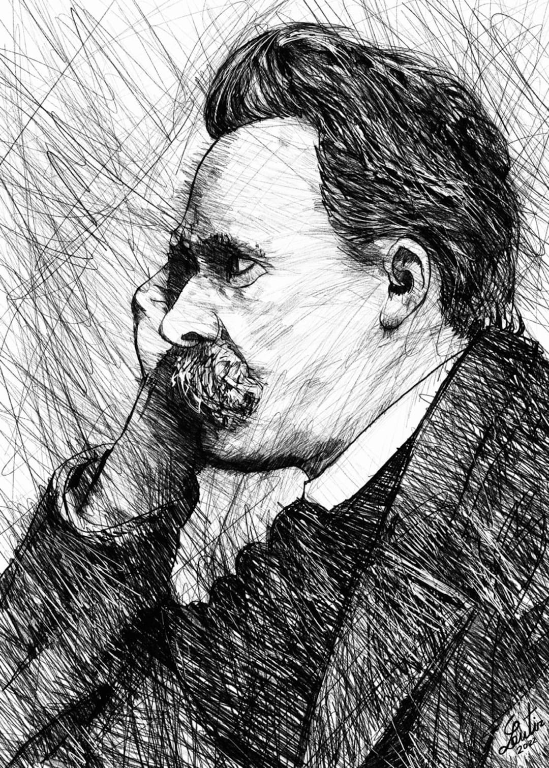 FRIEDRICH NIETZSCHE Black and White Pencil Portrait - POSTER - Various ...