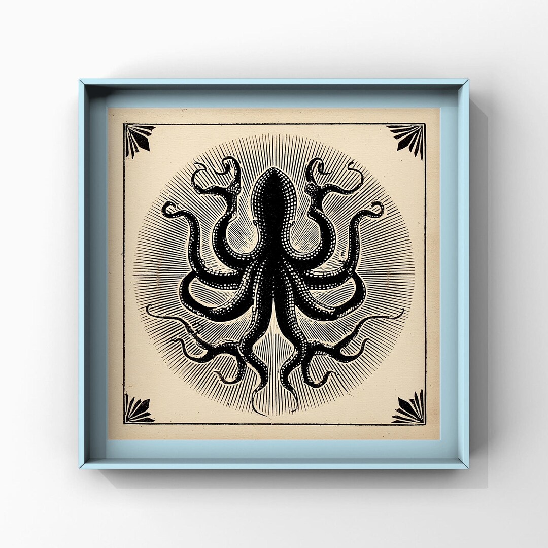 Octopus Print - Symmetrical Tentacle Design, Sea Creature Art (digital ...