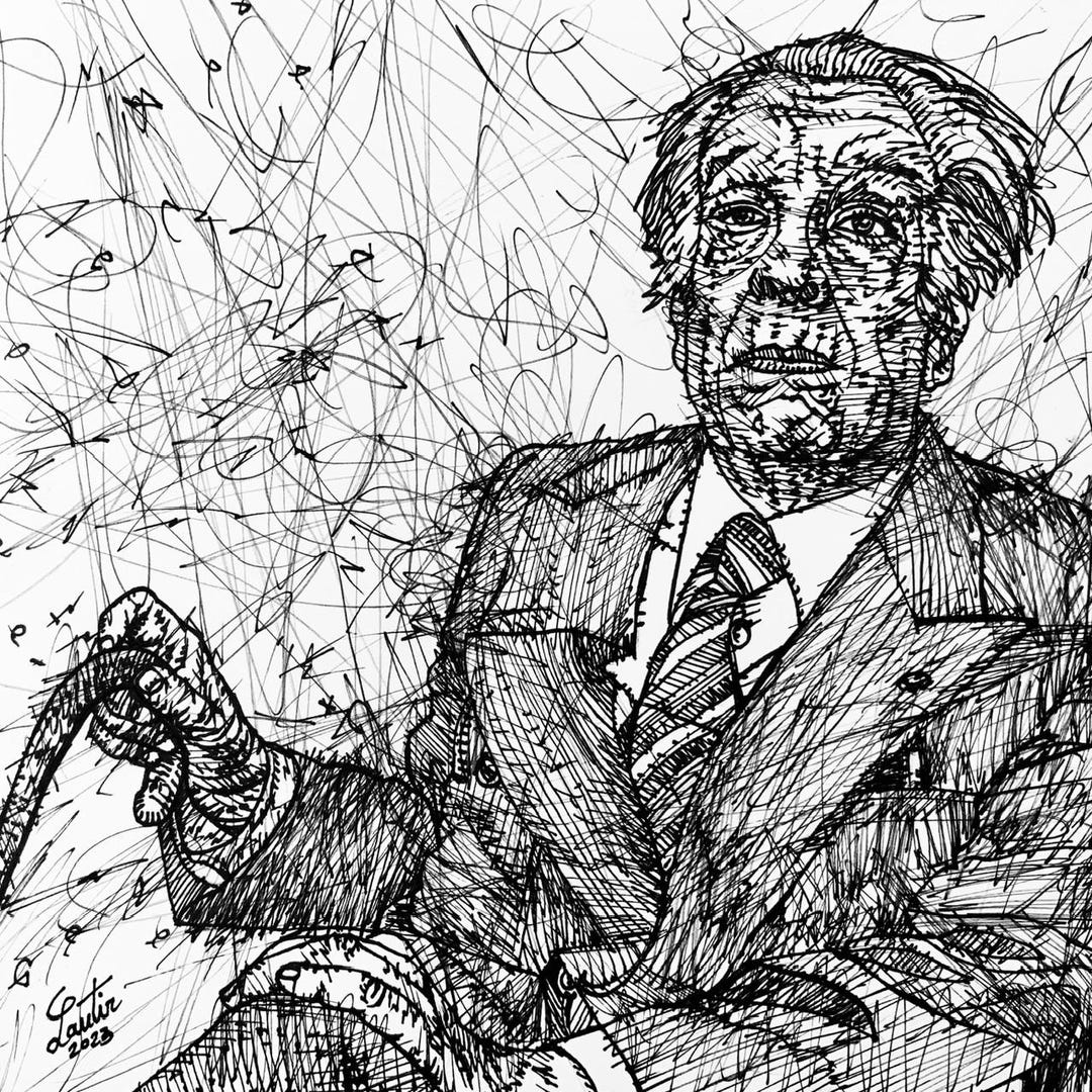 BORGES Ink Portrait POSTER Various Sizes Print Drawing Painting Jorge ...