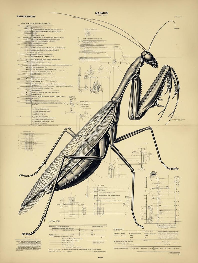 Detailed Praying Mantis Anatomy | Digital Download | Printable Poster ...