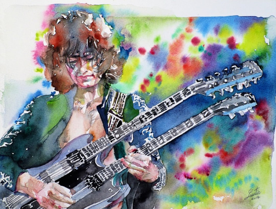 JIMMY PAGE Watercolor Portrait - POSTER - Various Sizes Available - Art ...