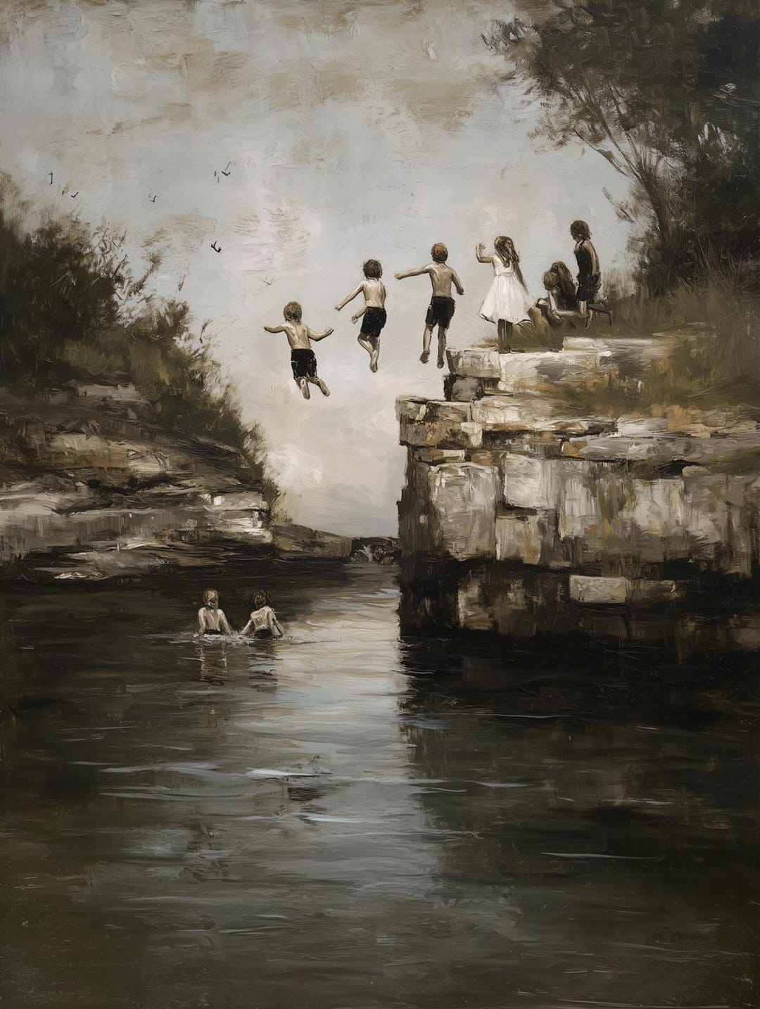 Children Jumping off a Cliff , Digital Download, Printable Poster, Wall ...