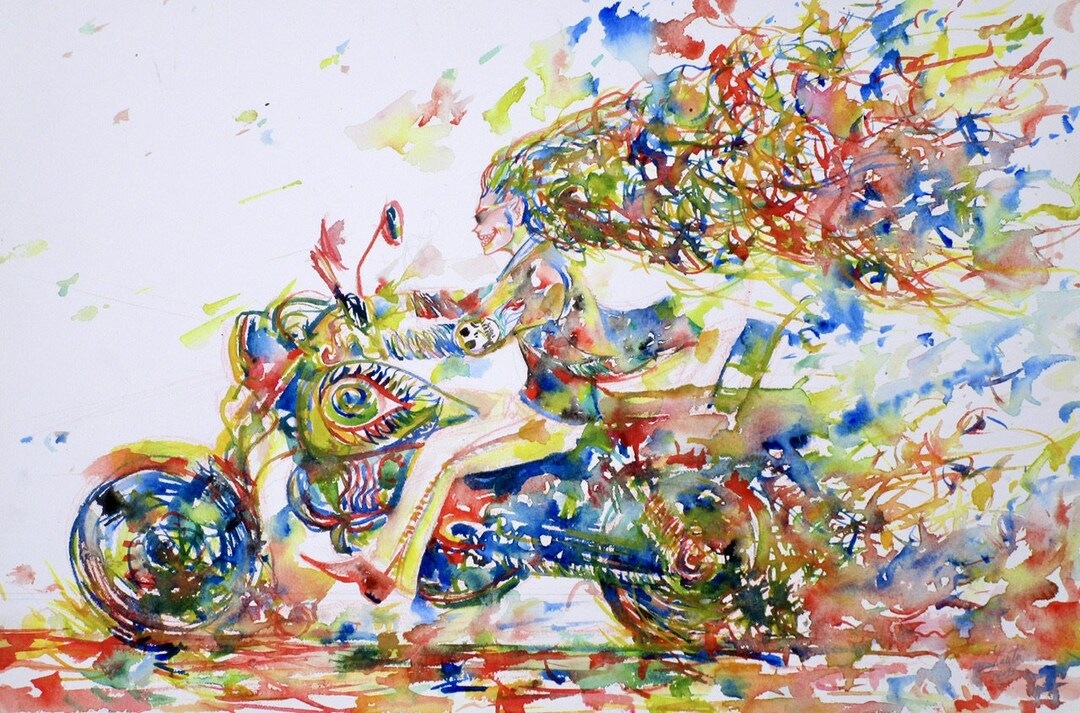 MOTOR Demon RUNNING Fast - Watercolor Painting - POSTER - Various Sizes ...