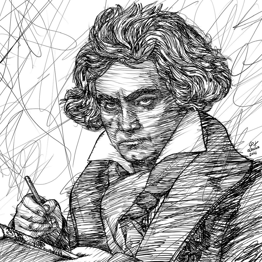 LUDWIG Van BEETHOVEN Ink Portrait - POSTER - Various Sizes Available ...