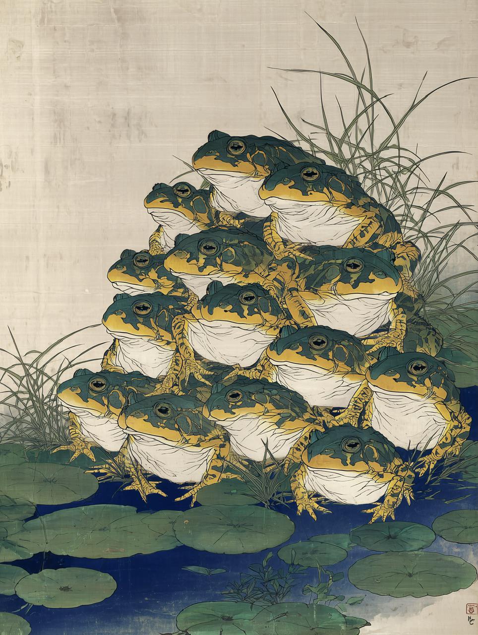 Stacked Toads Japanese Art Print, Frog Pyramid (digital Download) - Etsy