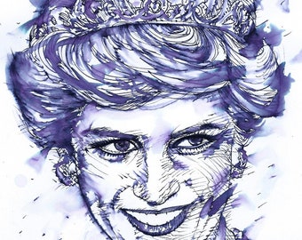 Dianaprincess of Wales Watercolor Portrait Poster Various | Etsy