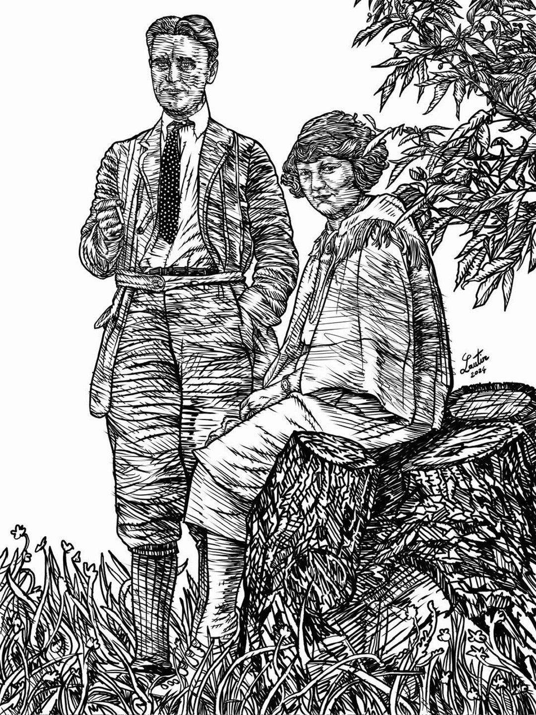 ZELDA and F. Scott FITZGERALD Ink Portrait POSTER Various Sizes ...