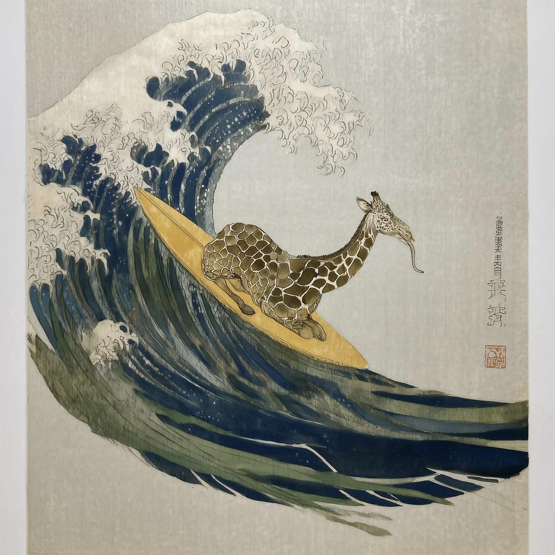 Printable - SURFING GIRAFFE .1 - Digital Download -scalable to Various ...