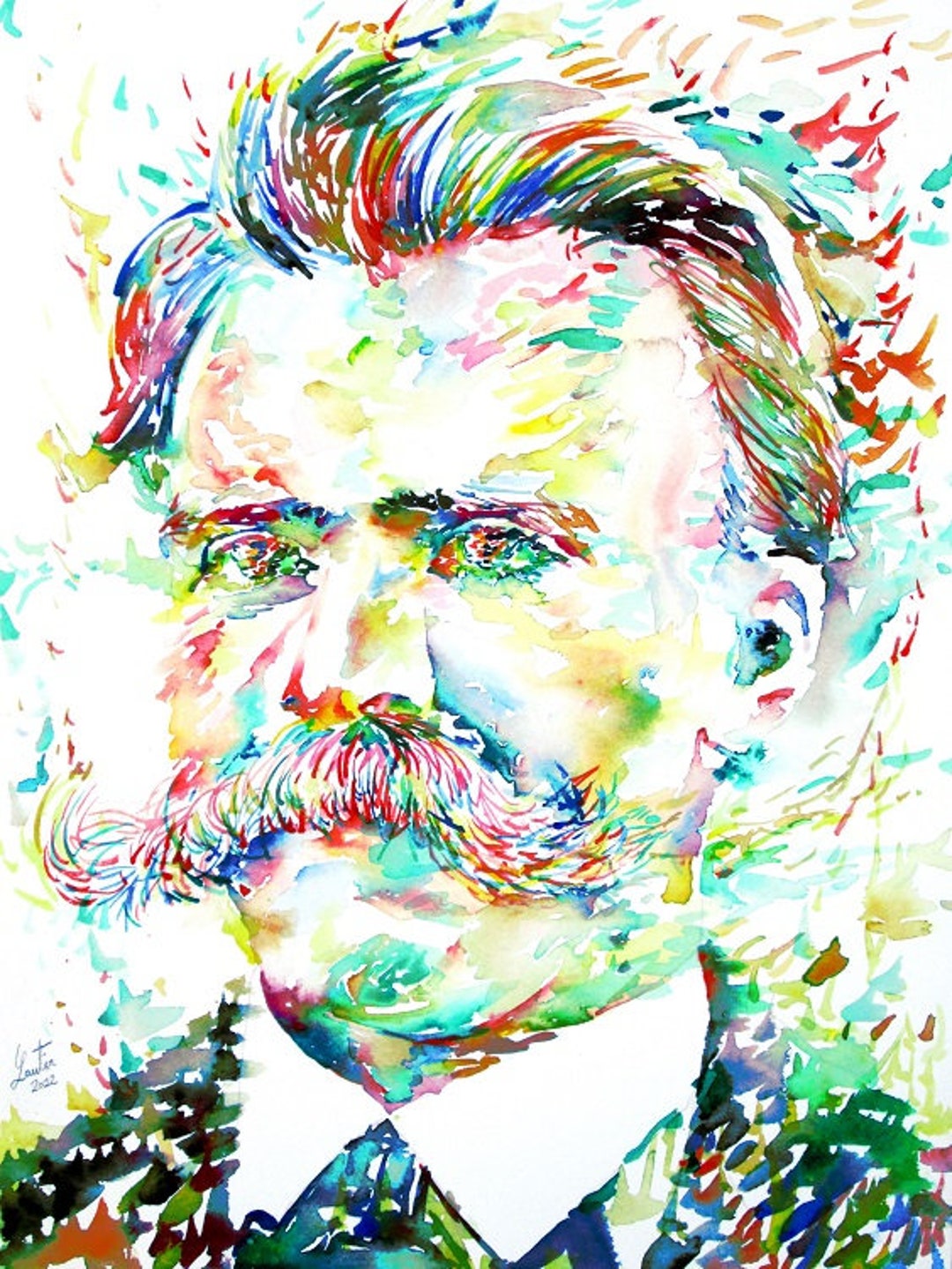 FRIEDRICH NIETZSCHE Watercolor Portrait - POSTER - Various Sizes! Art ...