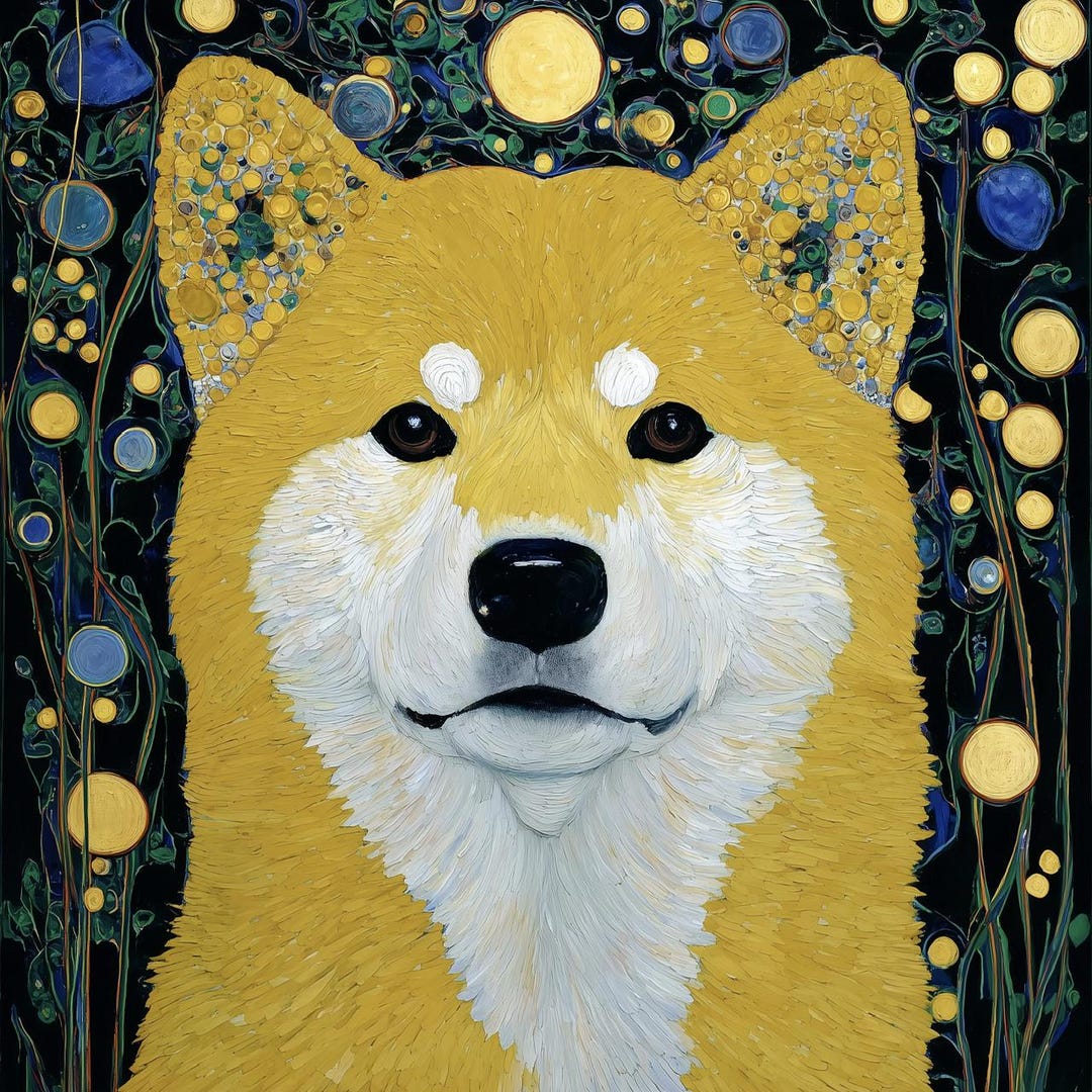 Golden Shiba Inu Dog With Abstract Background , Posters, Poster Print ...
