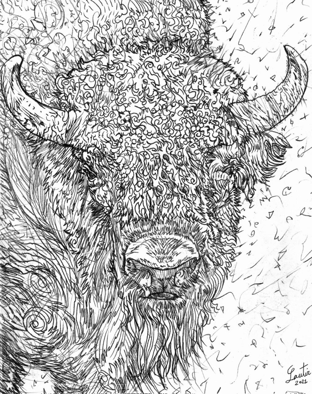 BISON - Pencil Painting - POSTER -various Sizes! Art Print Drawing ...