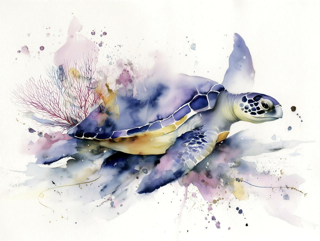 Watercolor Sea Turtle Poster, Vibrant Ocean Wall Art - Etsy