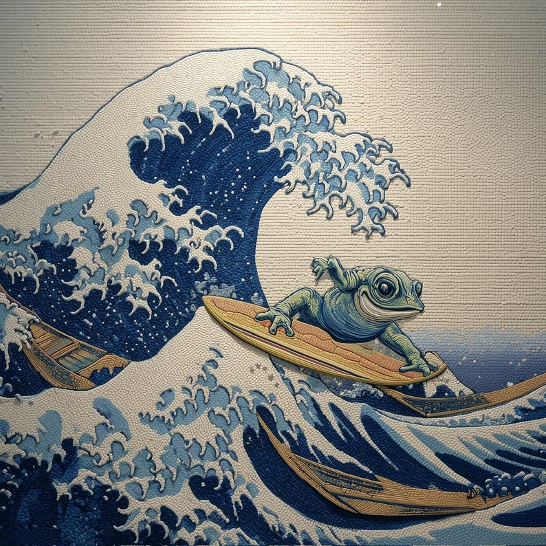 Surfing Frog Print – Japanese Wave Art, Seascape (digital Download) - Etsy