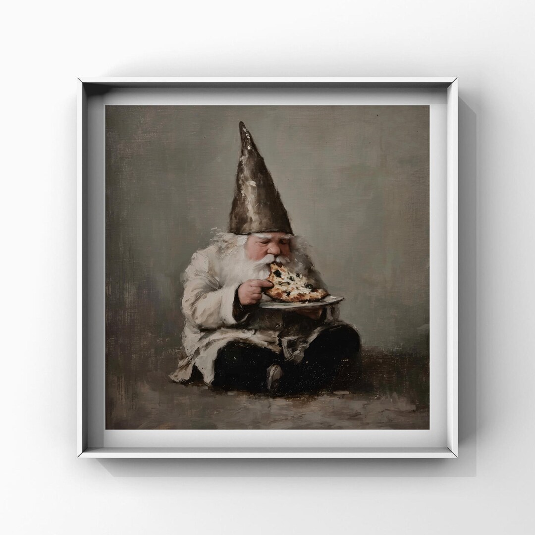 Gnome Eating Pizza Art Print, Whimsical Kitchen Decor (digital Download ...