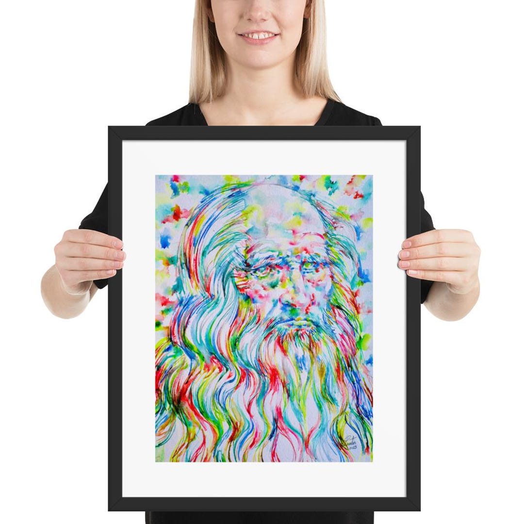 LEONARDO Da VINCI Watercolor Portrait - FRAMED Poster - Various Sizes ...