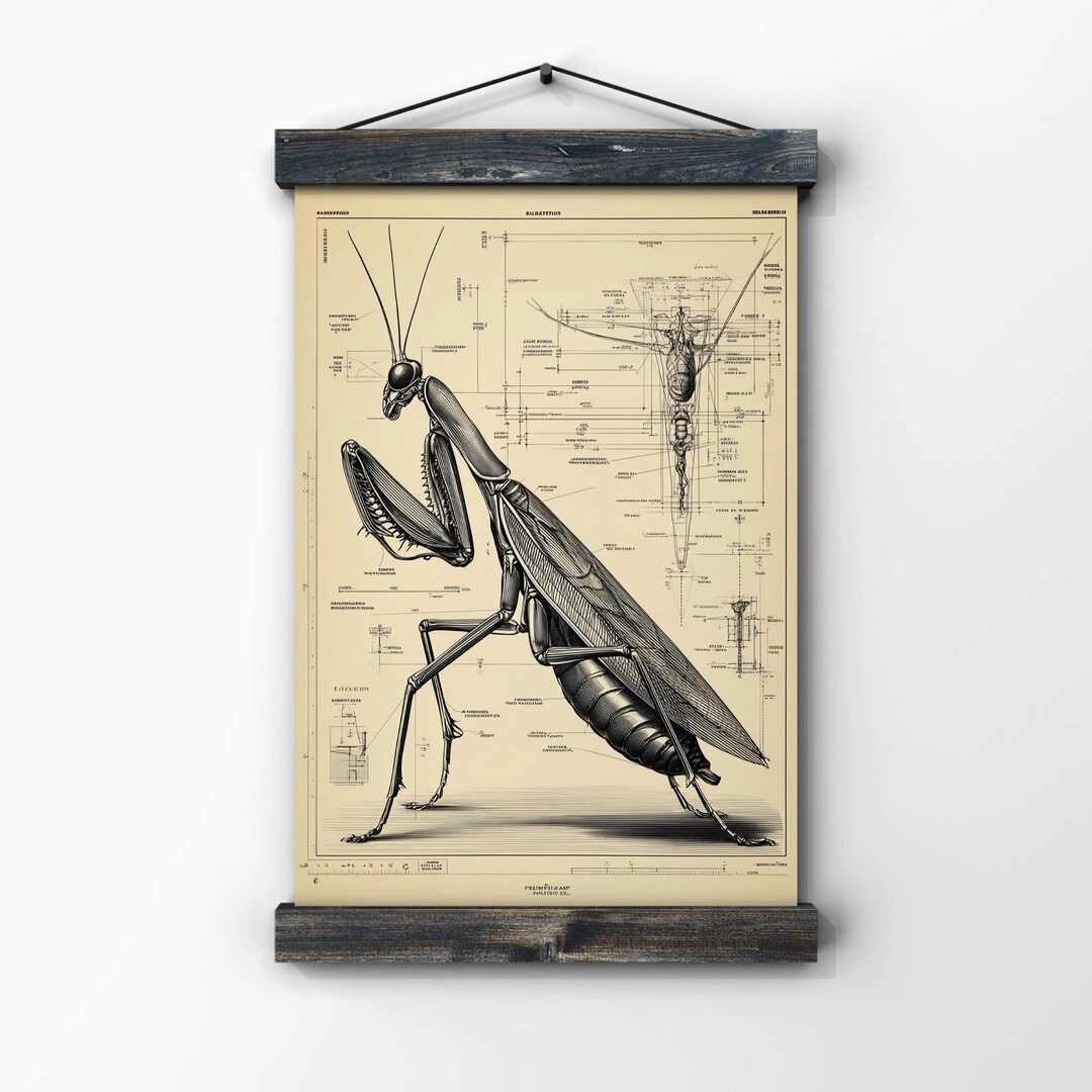 Detailed Mantis Anatomy Blueprint | Poster Print | Wall Art Decor ...