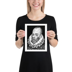 MIGUEL De CERVANTES Ink Portrait - POSTER - Various Sizes Available ...